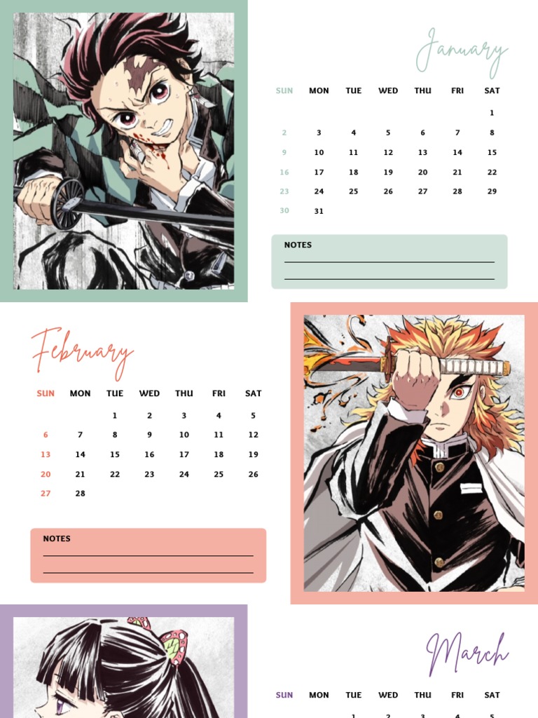 Demon Slayer Kimetsu No Yaiba Free Download Anime Calendar 2022 | PDF