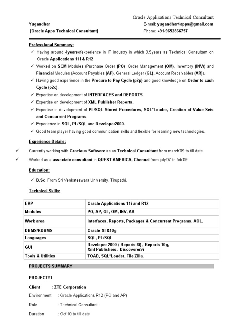 Oracle Applications Technical Consultant Resume | PDF | Oracle Database ...