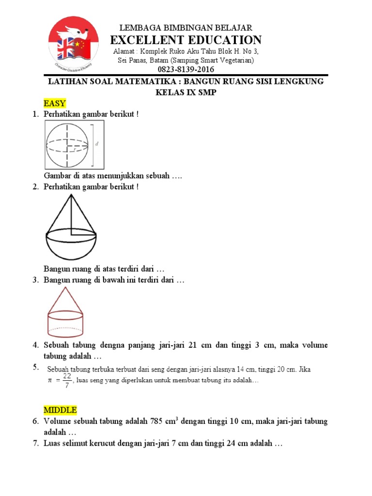 Latihan Soal Bangun Ruang Sisi Lengkung Kelas Ix SMP | PDF