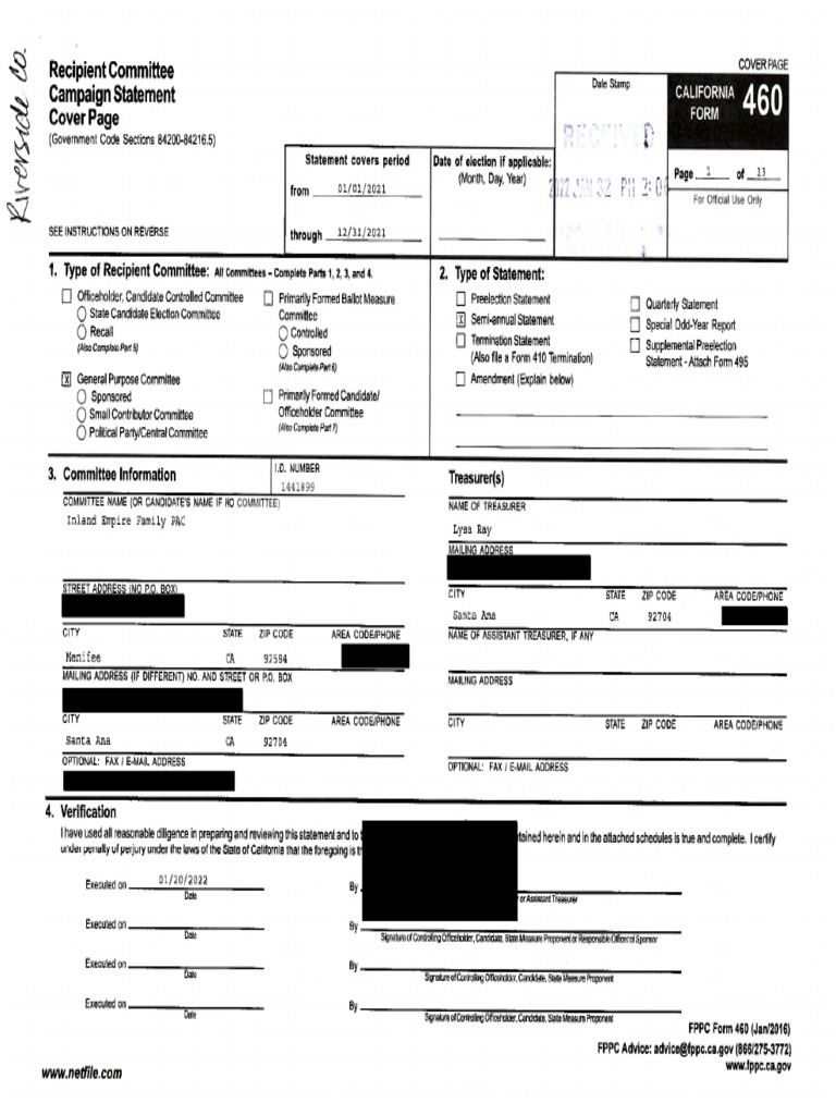 Donations To Inland Empire Family PAC | PDF