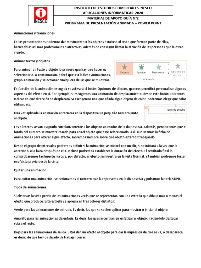 Guia N2 Animaciones y Transiciones | PDF | Animación | Microsoft PowerPoint