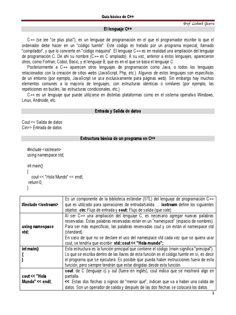 Guia de C++ | PDF | C ++ | Lenguaje de programación