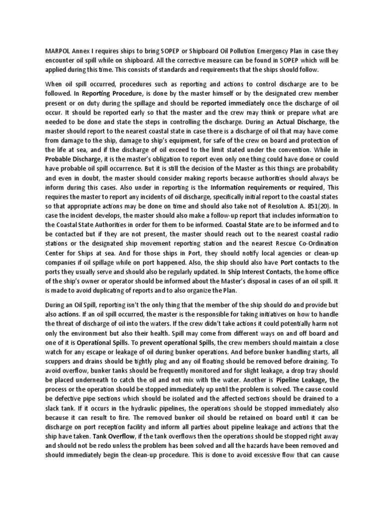 MARPOL Annex I Requires Ships To Bring SOPEP or Shipboard Oil Pollution ...