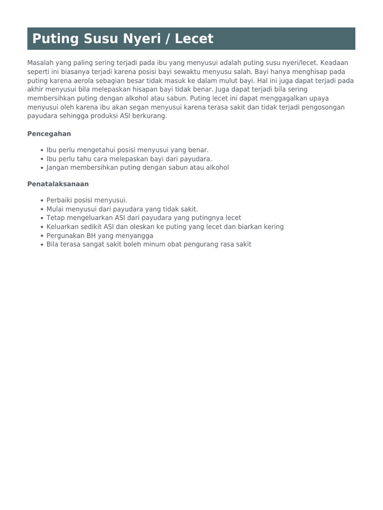 Puting Susu Nyeri Lecet | PDF