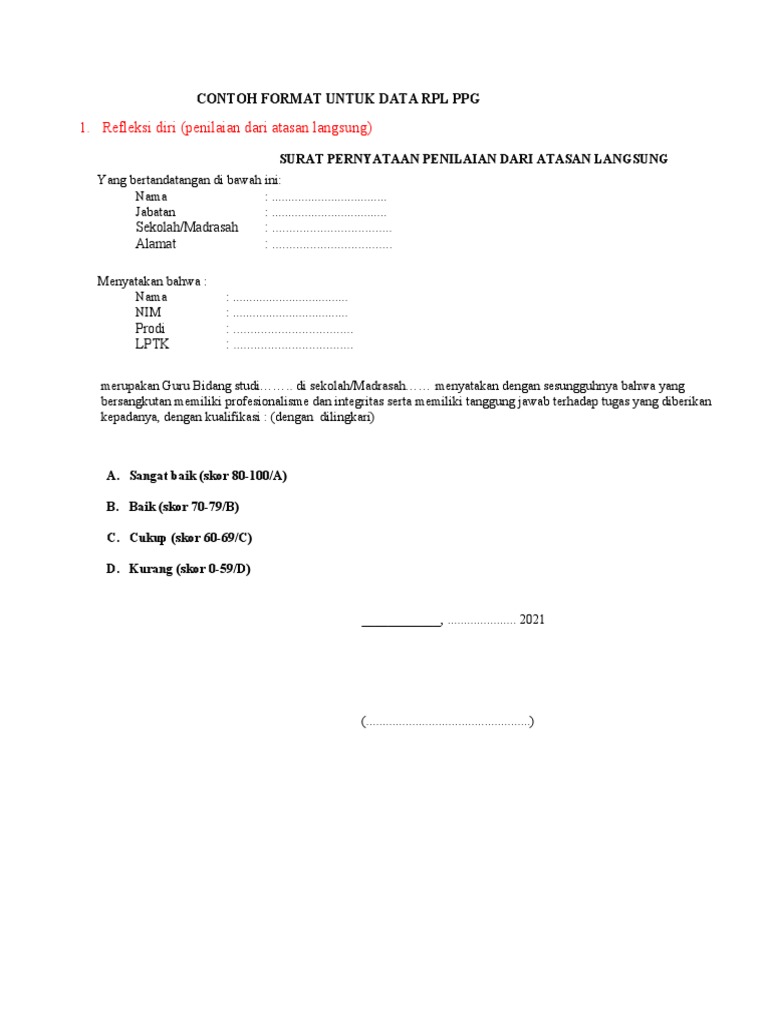 Contoh Format RPL PPG | PDF