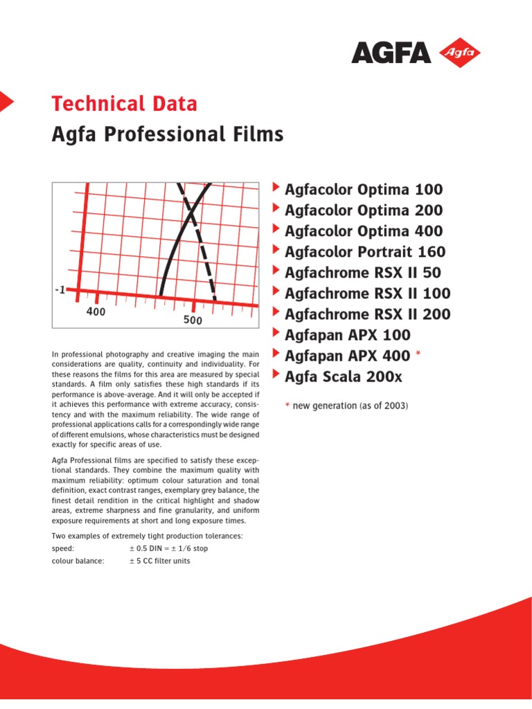 Agfa Professional Film Specifications | PDF | Film Speed | Color