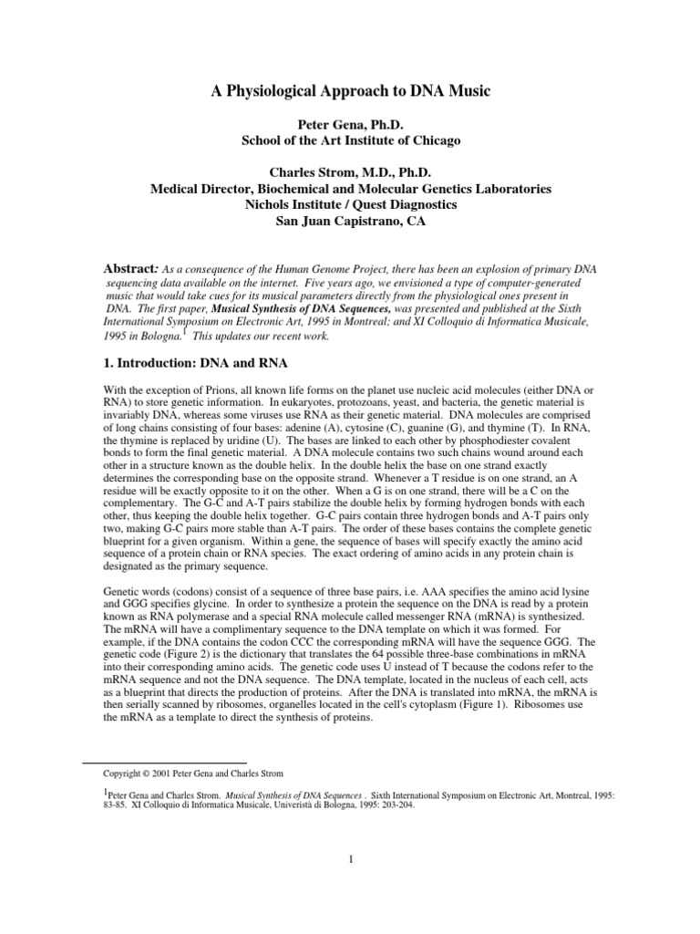 A Physiological Approach To DNA Music | PDF | Genetic Code | Amino Acid