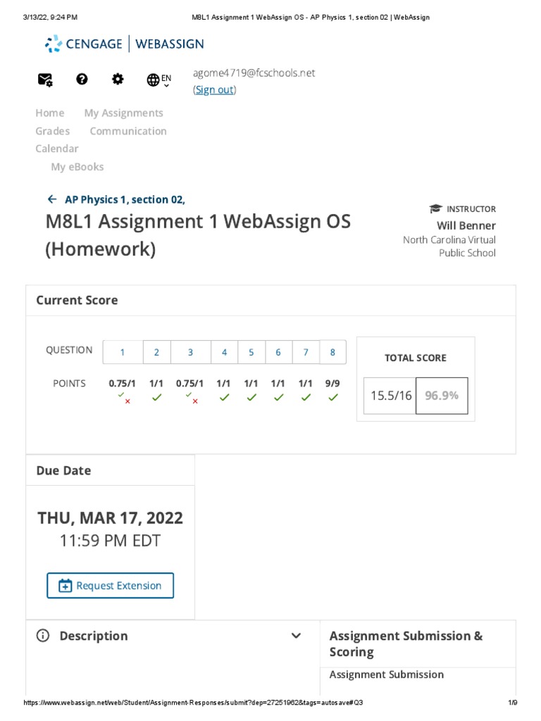 M8L1 Assignment 1 WebAssign OS - AP Physics 1, Section 02 - WebAssign | PDF | Mass | Oscillation