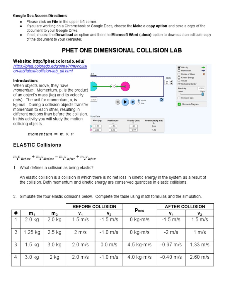 Module Seven Lesson Two Assignment One PhET Lab | PDF | Collision | Momentum