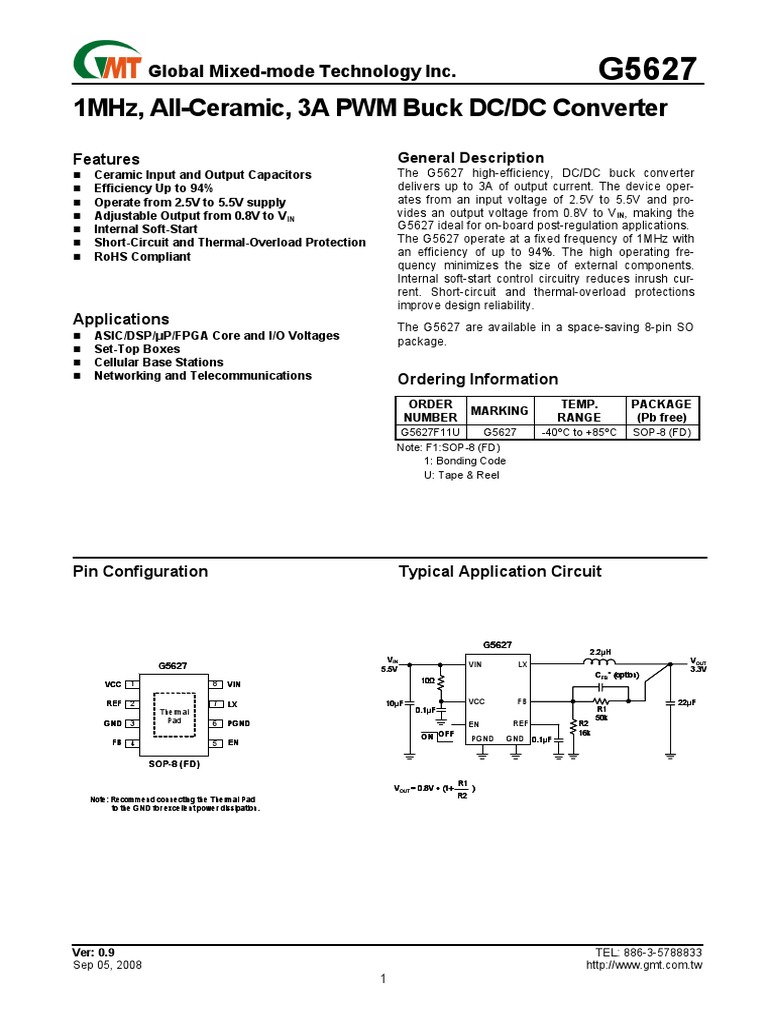 1Mhz, All-Ceramic, 3A PWM Buck DC/DC Converter: Global Mixed-Mode Technology Inc | Download Free ...