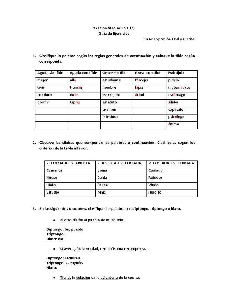 Guia de Ejercicios ORTOGRAFIA ACENTUAL | PDF