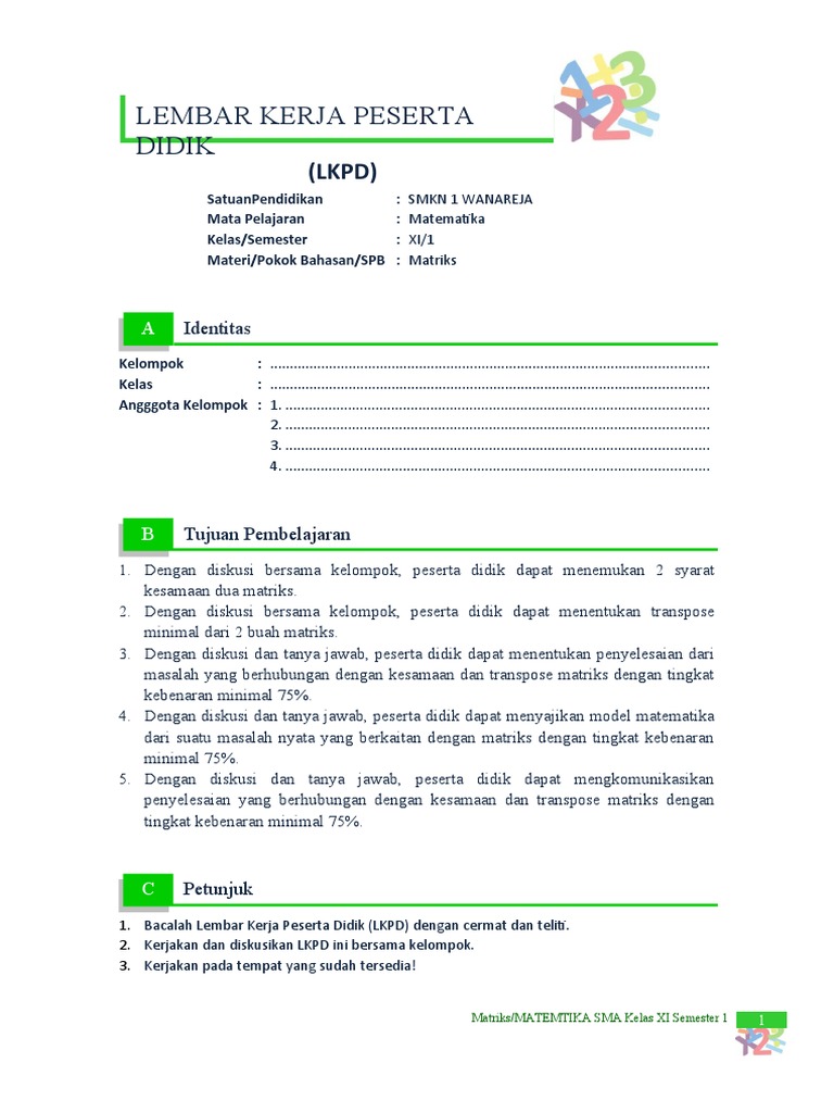 Matriks untuk Siswa Kelas XI | PDF