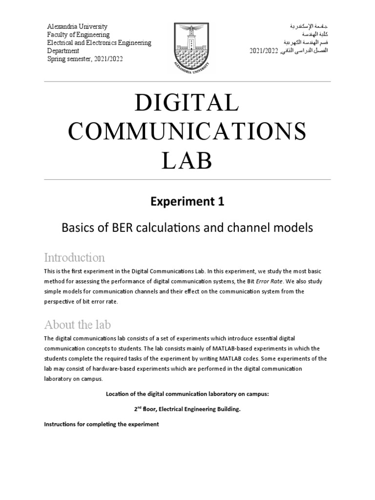 Digital Communications LAB: Basics of BER Calculations and Channel ...