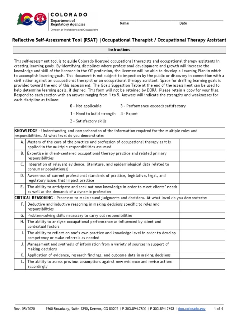Reflective Self-Assessment Tool for OT | PDF | Occupational Therapy ...