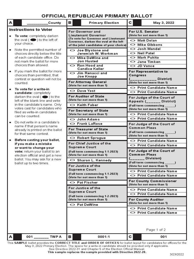 Official Republican Primary Sample Ballot | PDF | The United States ...