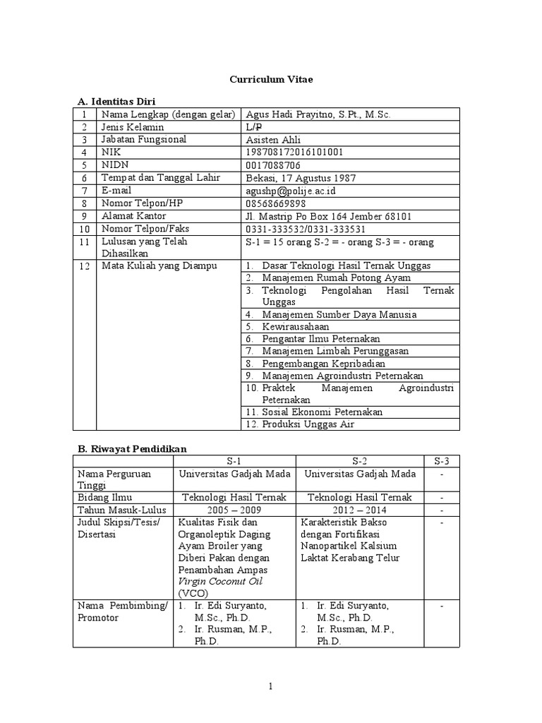 Curriculum Vitae - Agus Hadi Prayitno - 2022 | PDF