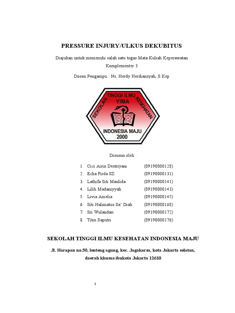 Pressure Injury Ulkus Dekubitus - Kel 1 | PDF