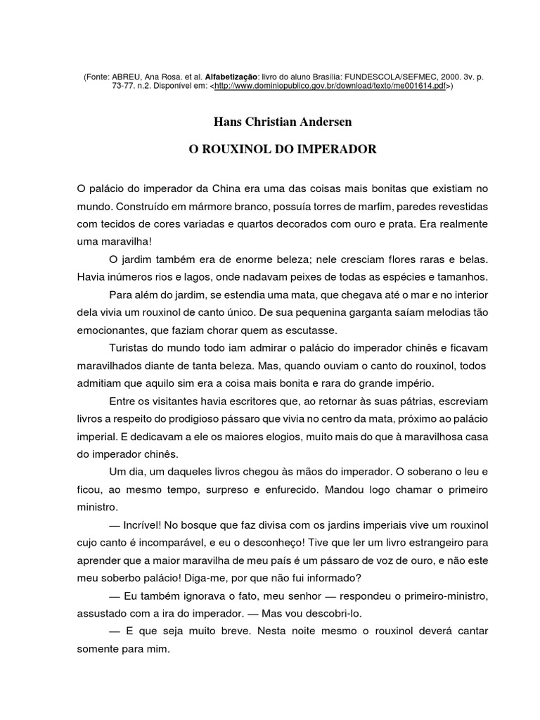 O Rouxinol Do Imperador | PDF | Clássicos