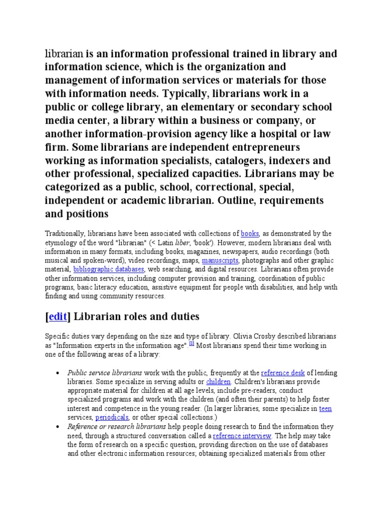 Librarian Is An Information Professional Trained In Library And