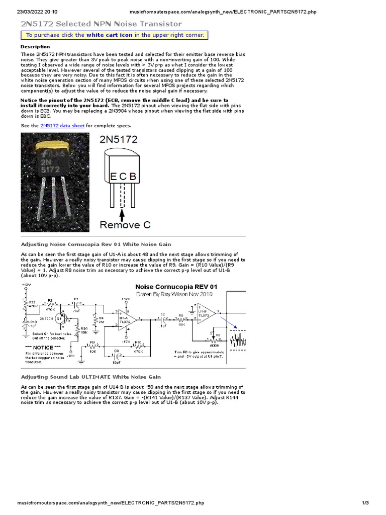MFOS - 2N5172 NPN Noise Transistor | PDF | Bipolar Junction Transistor | Transistor