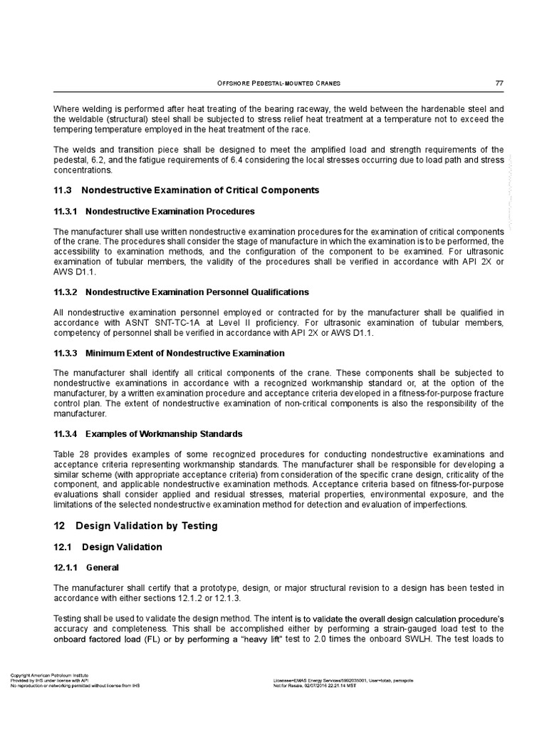 API Spec 2C 7th Offshore Pedestal-Mountedd Cranes - Section12 | PDF ...