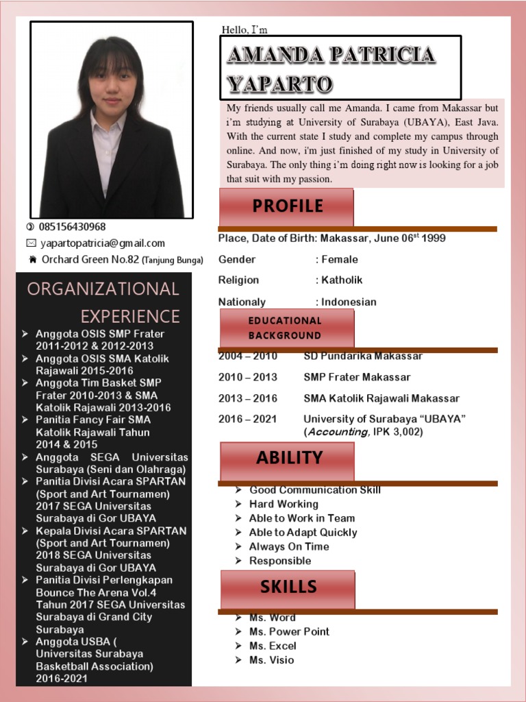 CV Amanda Patricia Yaparto | PDF