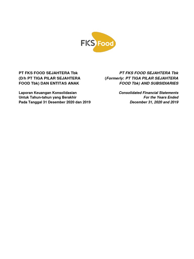 Laporan Keuangan PT FKS FOOD 2020-2019 | PDF