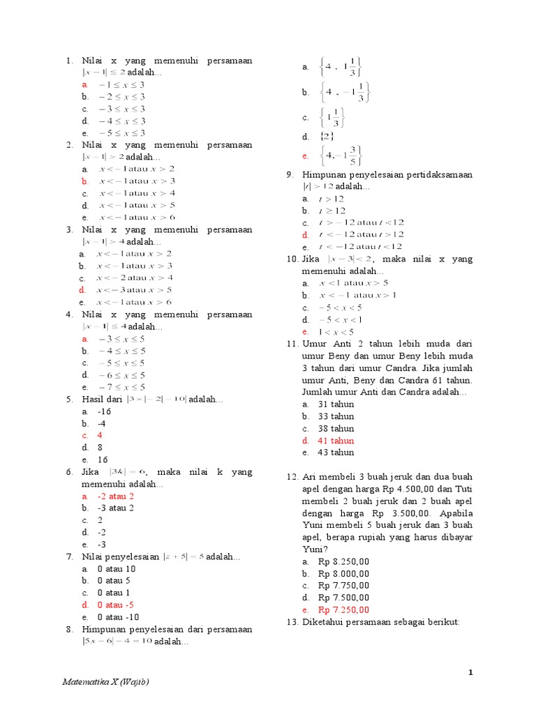 SOAL MTK X Wajib UtS GANJIL 1819 Ok | PDF