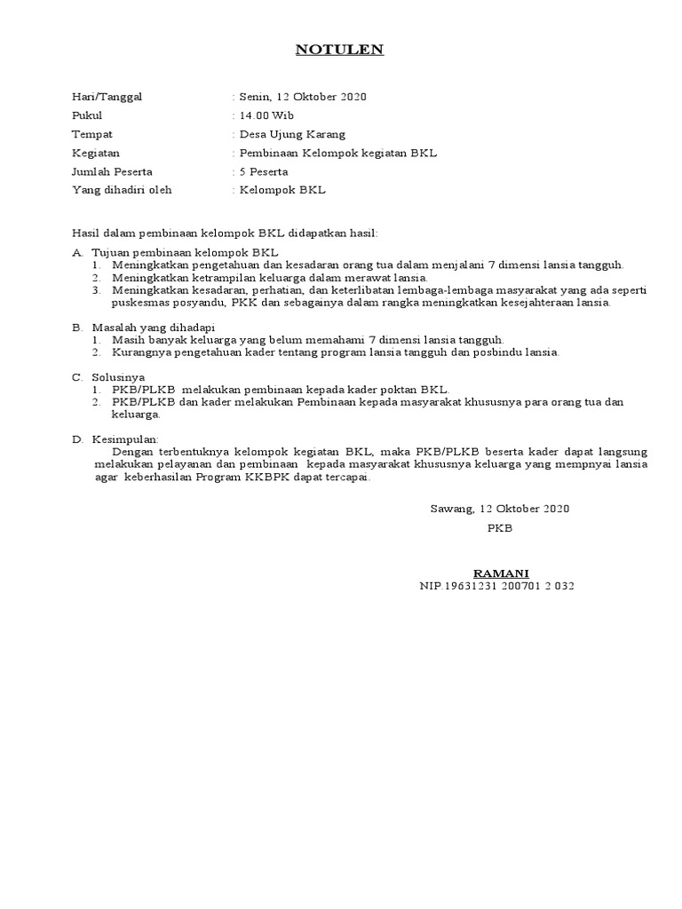Notulen Pembinaan BKL | PDF | Karier & Perkembangan