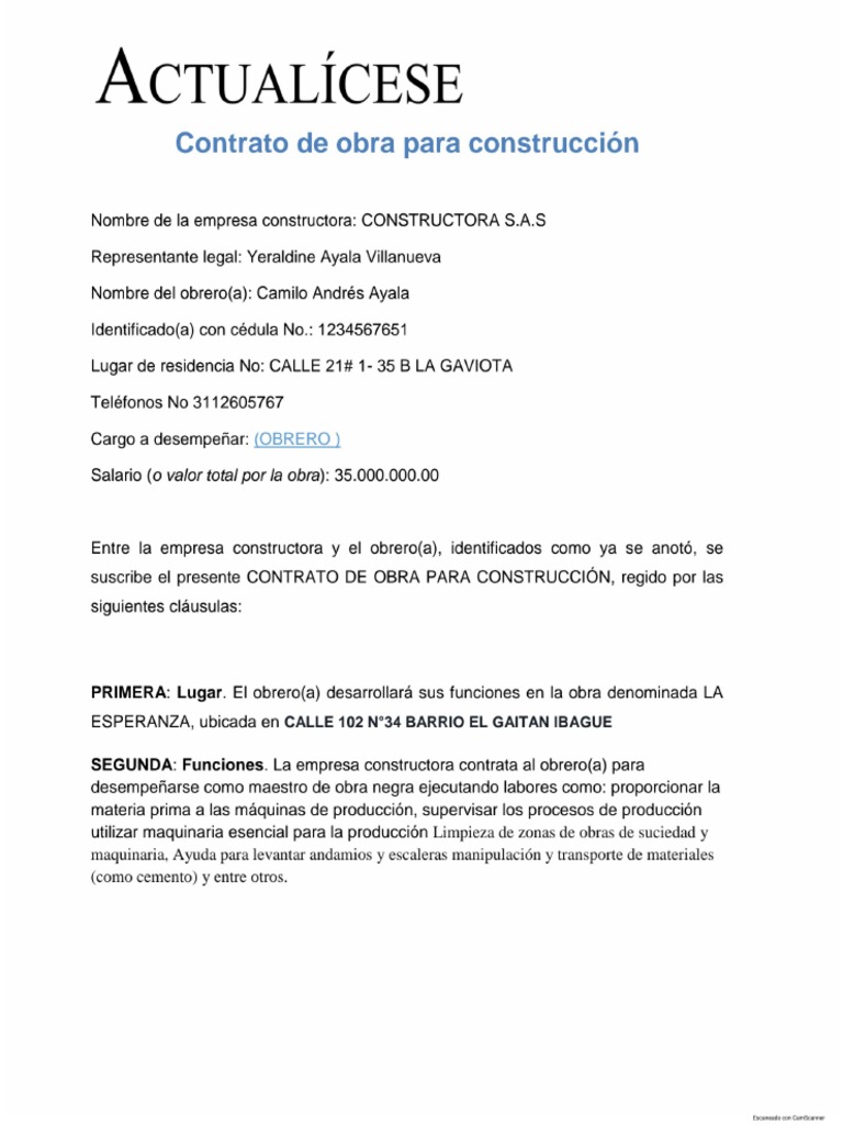 Contrato de Obra para Construccion | PDF
