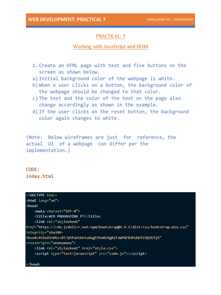 Web Development: Practical 7: Practical: 7 Working With Javascript and Dom | PDF | World Wide ...