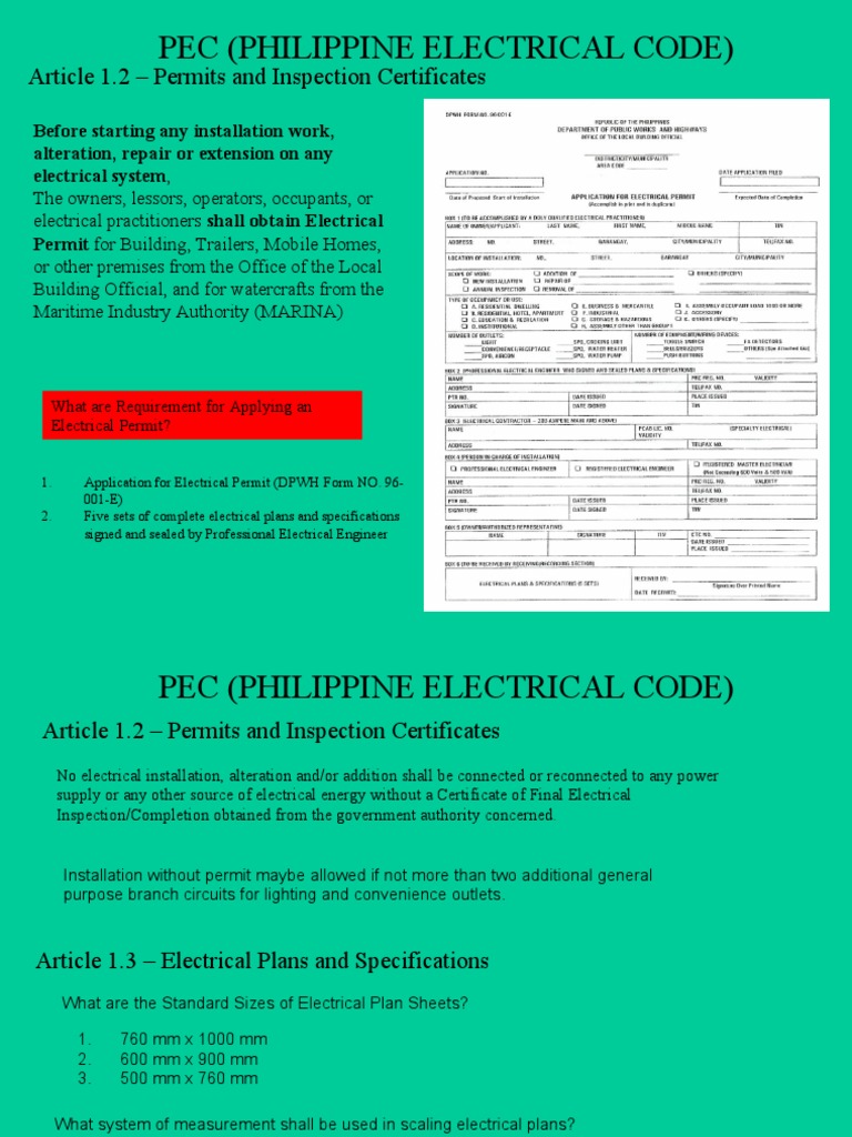 Pec (Philippine Electrical Code) : Article 1.2 - Permits and Inspection ...