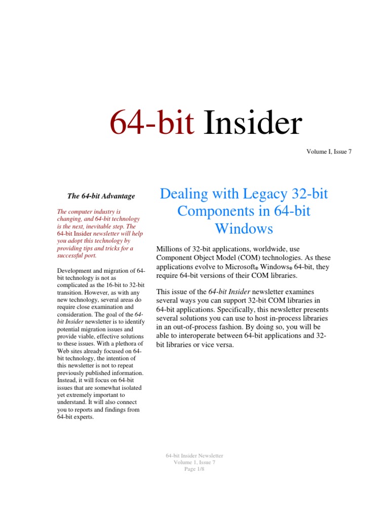 64-Bit Insider Volume 1 Issue 7 | PDF | Component Object Model | 64 Bit Computing
