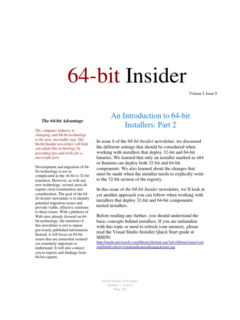 64-Bit Insider Volume 1 Issue 9 | PDF | 64 Bit Computing | Windows Registry