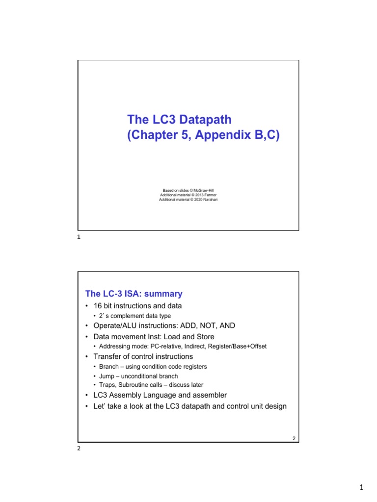 The LC3 Datapath (Chapter 5, Appendix B, C) | PDF | Central Processing Unit | Input/Output