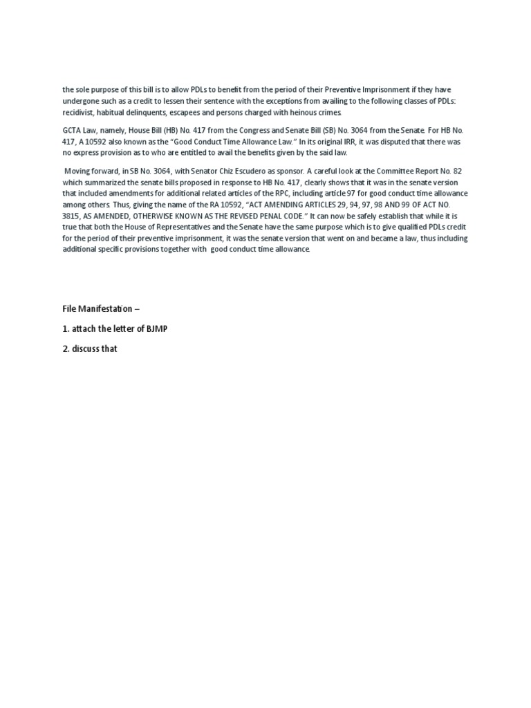 File Manifestation - 1. Attach The Letter of BJMP 2. Discuss That | PDF