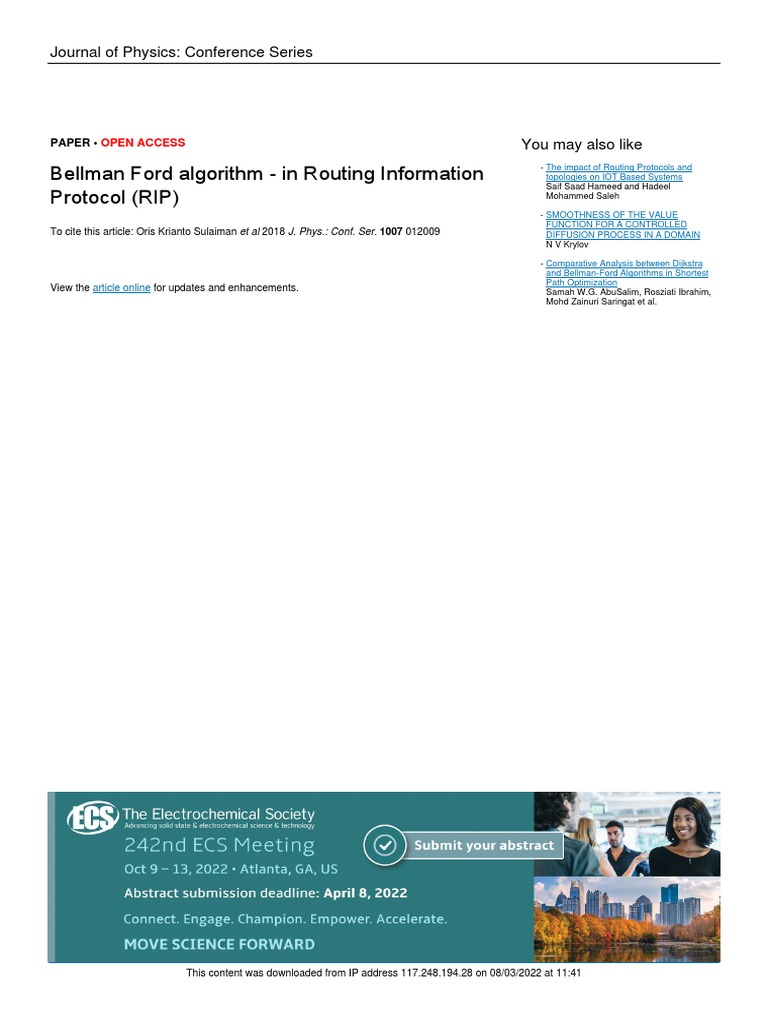 Bellman Ford Algorithm In Routing Information Protocol Rip Pdf Routing Computer Network