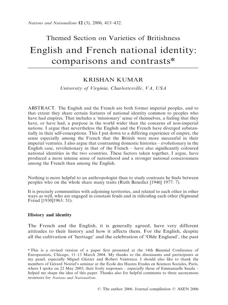 English and French National Identity: Comparisons and Contrasts | PDF ...