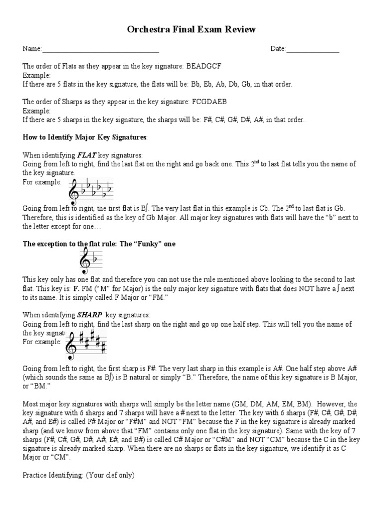 Orchestra Final Exam Review: How To Identify Major Key Signatures | PDF ...
