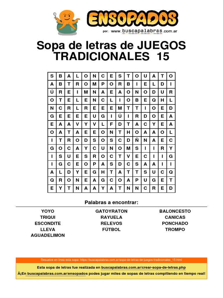 Sopa de Letras de Juegos Tradicionales - 15 | PDF