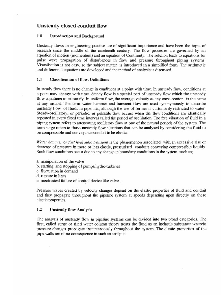 Unsteady Flow On Closed Conduits | PDF | Fluid Dynamics | Vortices