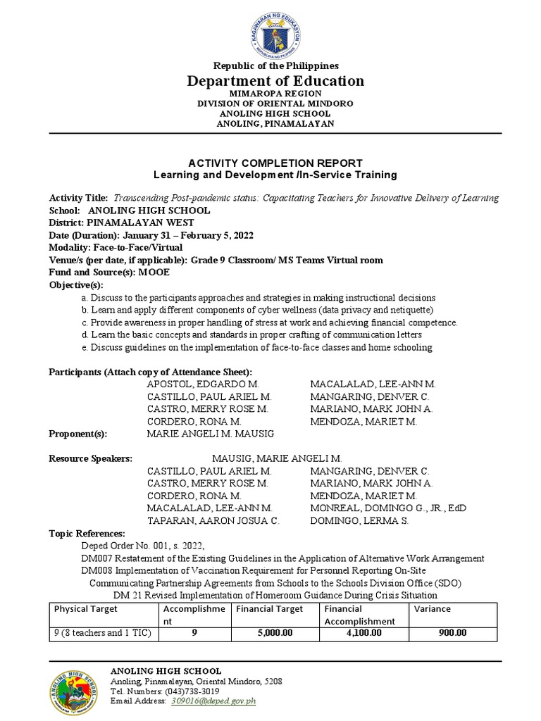 INSET COMPLETION REPORT 2022_Midyear | PDF