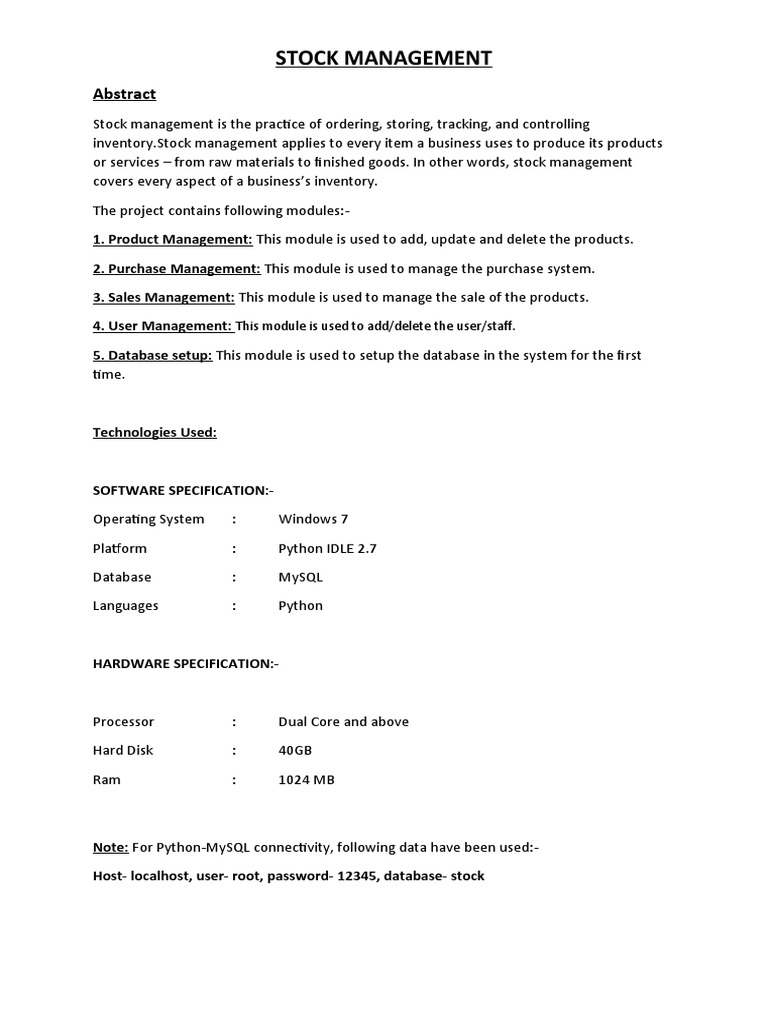 STOCK MANAGEMENT Ivestigatory Project Class 12 | PDF | Databases | Operating System