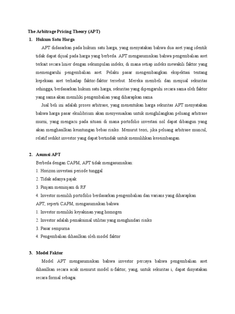 The Arbitrage Pricing Theory | PDF