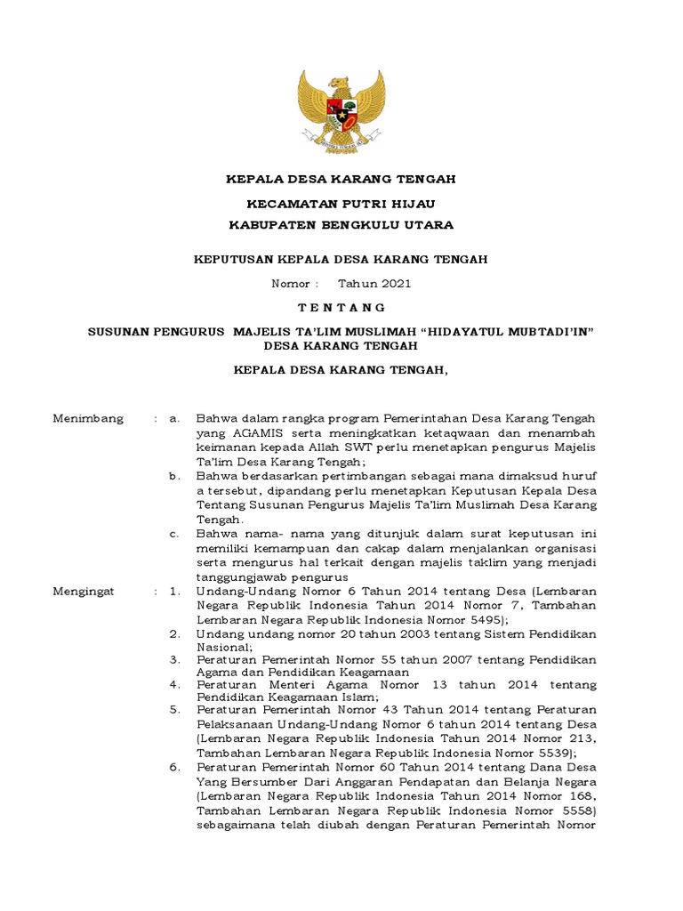 SK Pengurus Majelis Taklim | PDF