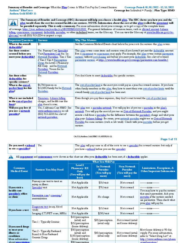 Anthem Anthem Gold Hmo 35 6buh | PDF