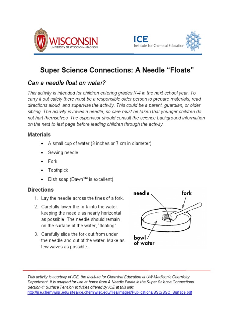 NEEDLE - SSC at Home - A Needle Floats | PDF | Buoyancy | Surface Tension