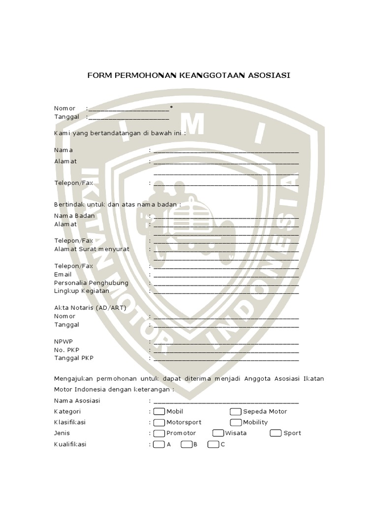 Formulir Keanggotaan Asosiasi IMI | PDF