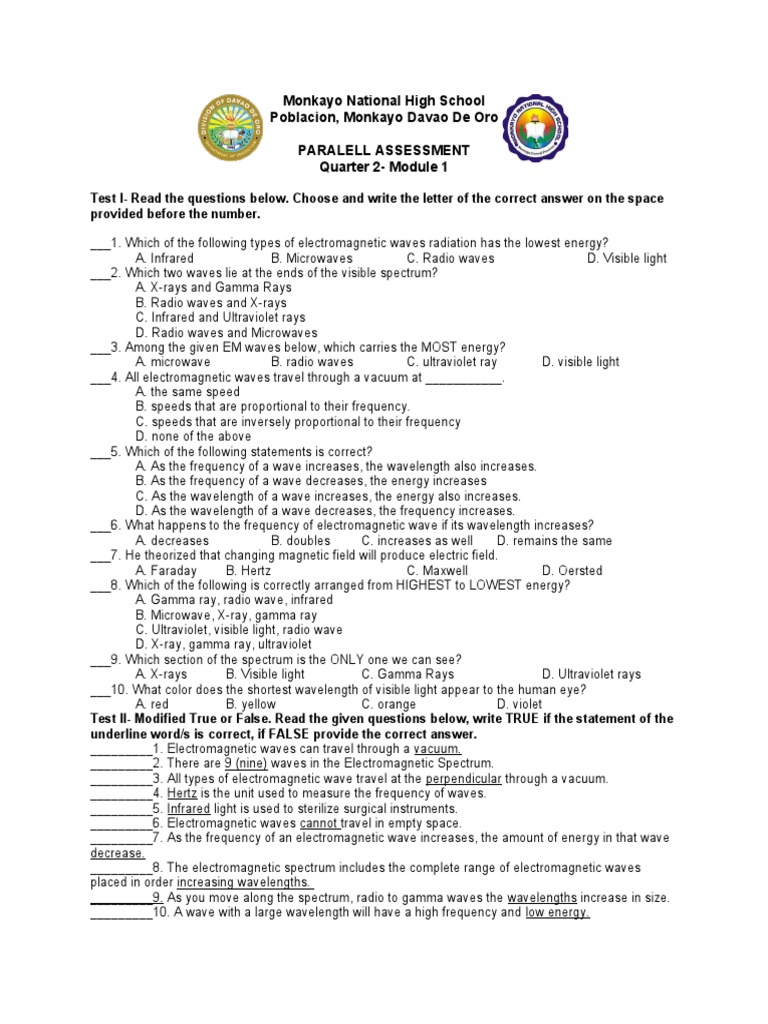 Electromagnetic Waves Assessment Test | PDF | Electromagnetic Radiation ...