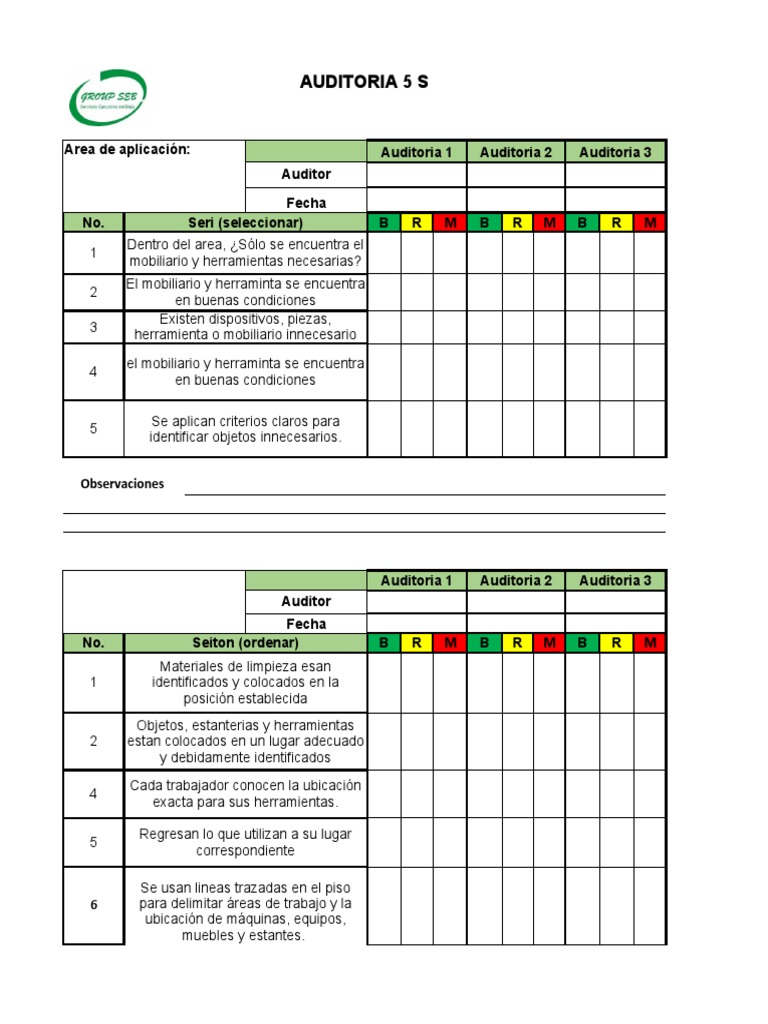 Checklist de Auditoría 5S en Español | PDF | Auditoría